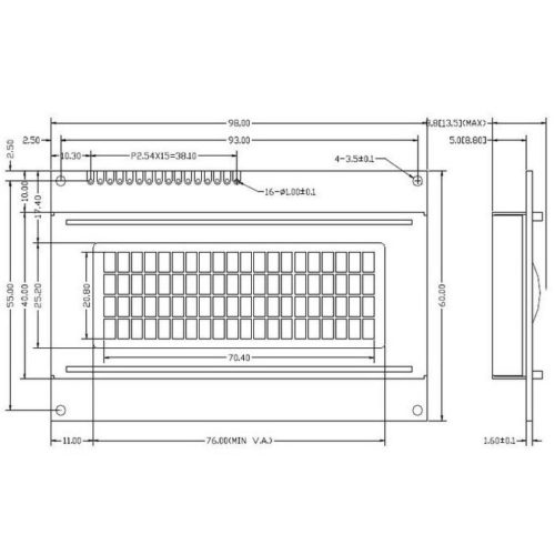 20 x 4 character LCD module with yellow/green backlight - Protostack